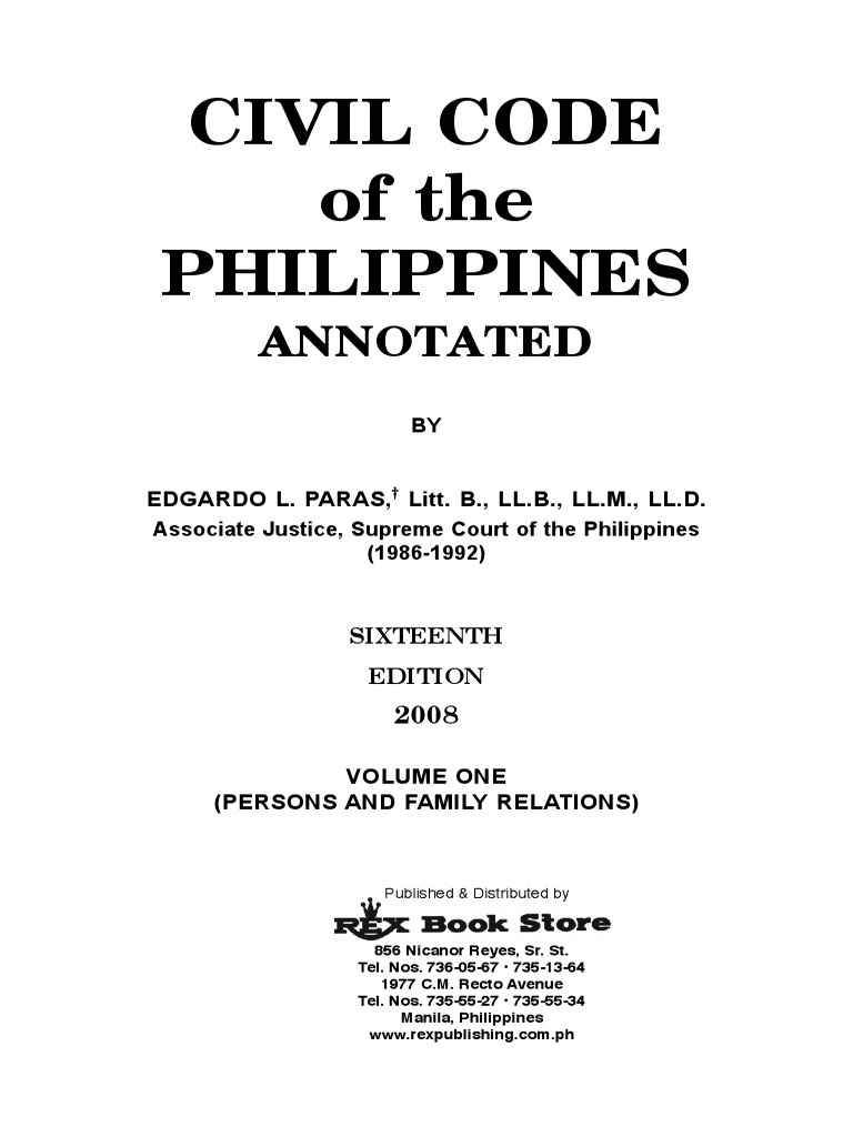 Civil Code Volume I Persons and Family R PDF | PDF