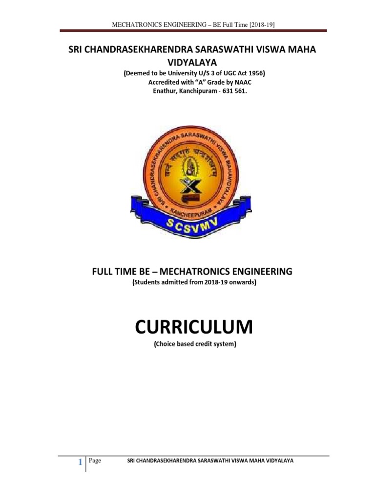 BE Mechatronics Curriculum 2018-19 | PDF