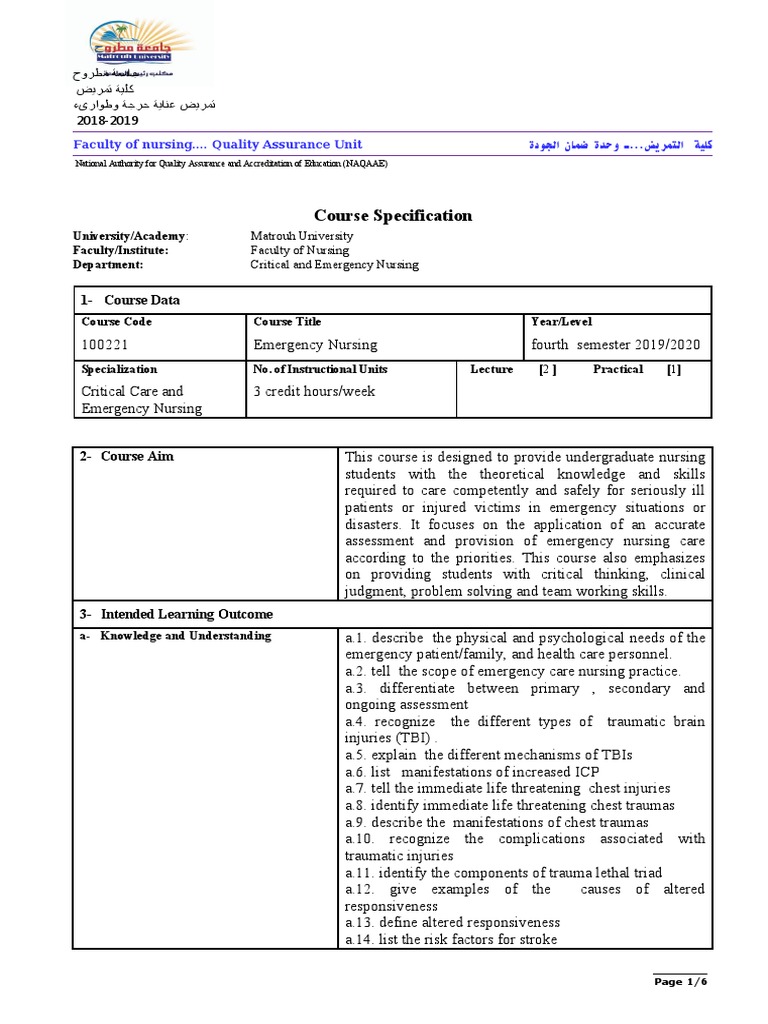 Emergency Nursing Course Overview | PDF | Emergency Department | Stroke