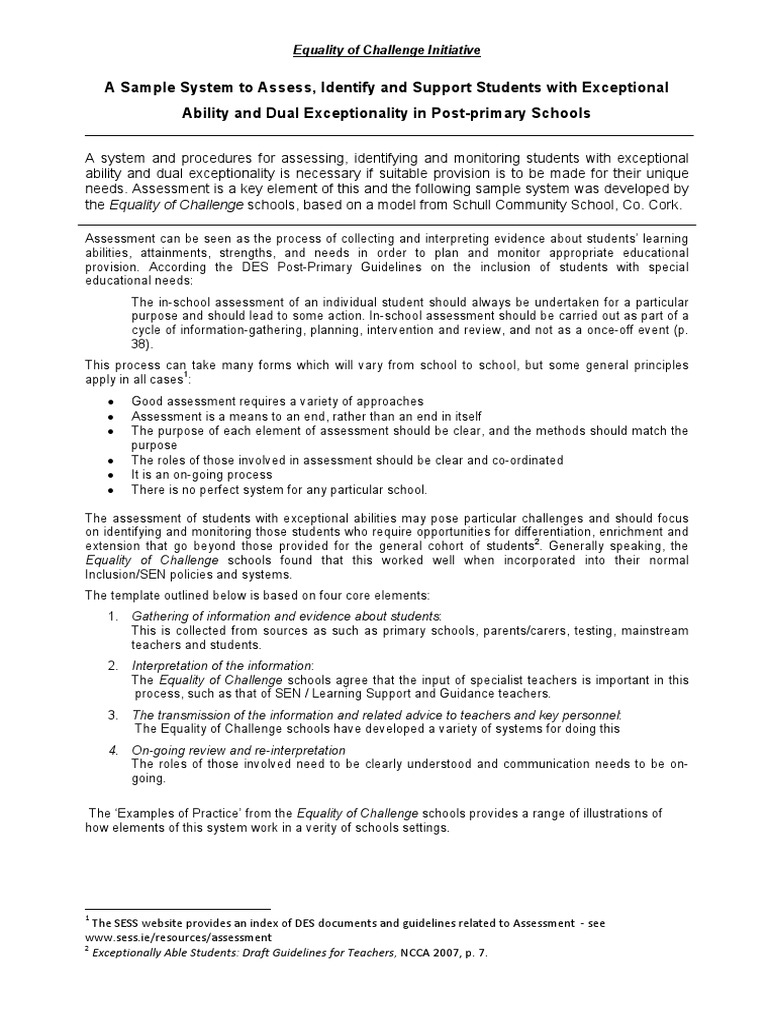 A Sample System To Assess, Identify and Support Students With ...