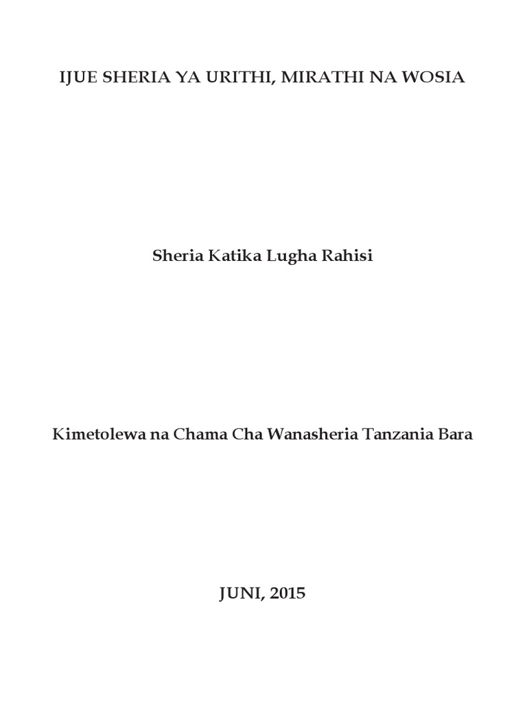 Ijue Sheria Sheria Ya Urithi Mirathi Na Wosia PDF | PDF