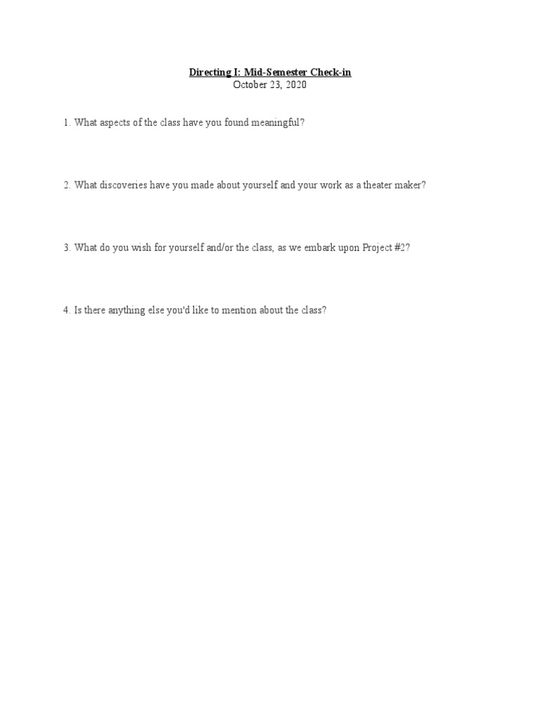 Mid Semester Check in Dir I | PDF