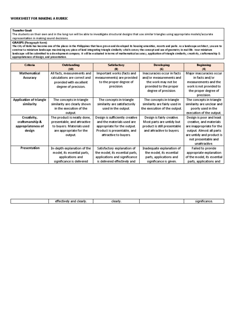 Worksheet For Making A Rubric: Mathematical Accuracy | PDF | Accuracy ...