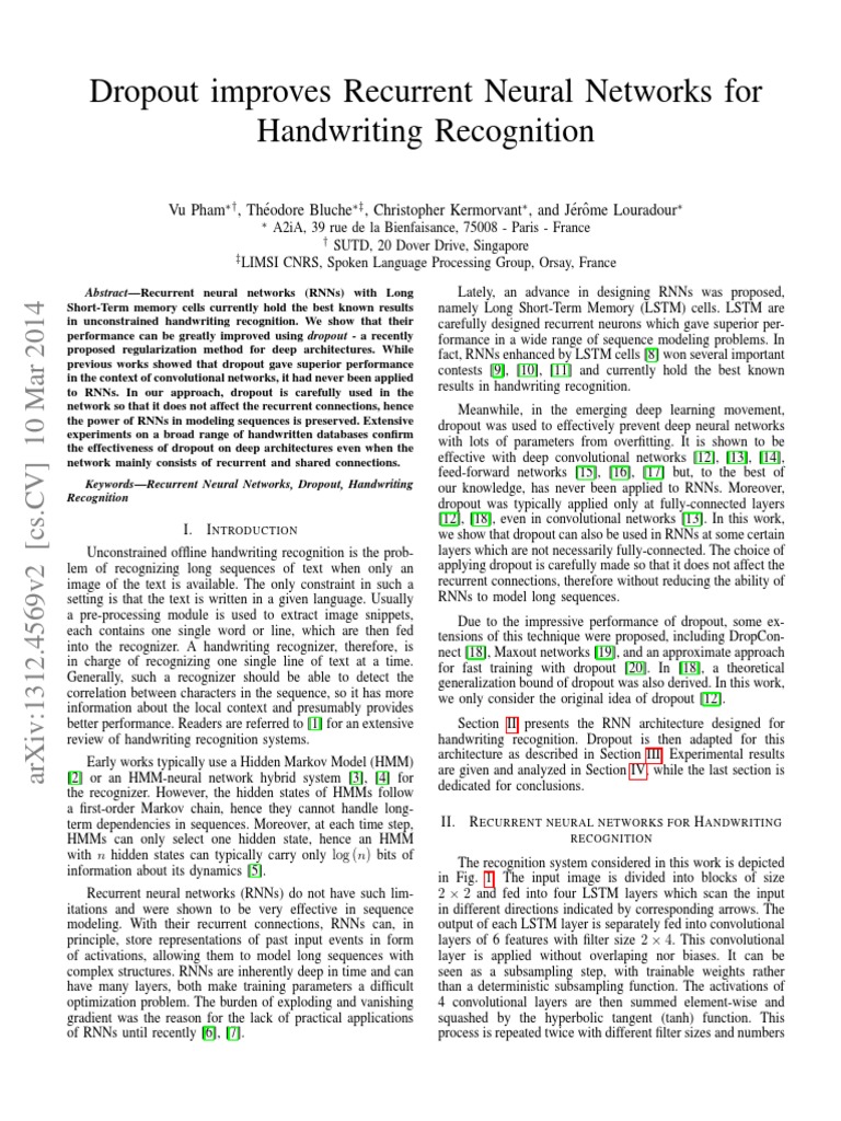 Dropout Improves Recurrent Neural Networks For Handwriting Recognition | PDF | Artificial Neural ...