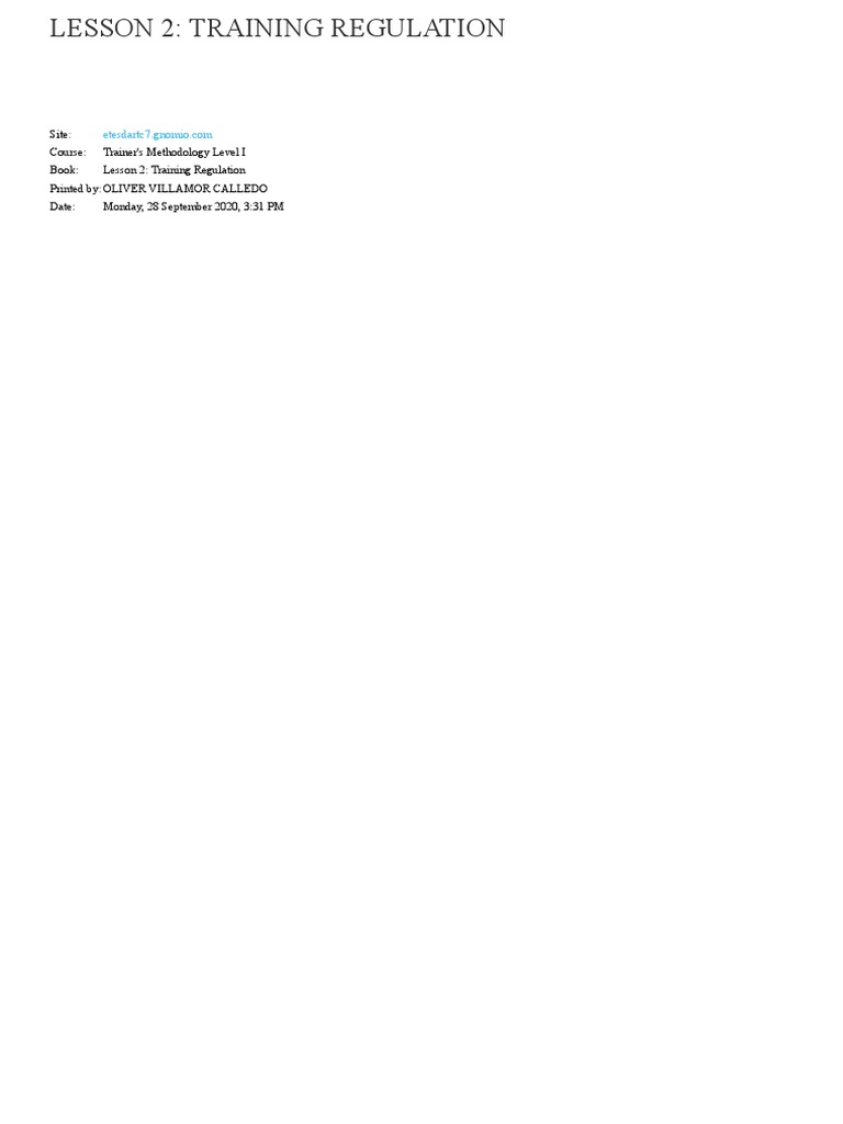 Lesson 2 - Training Regulation | PDF | Behavior Modification | Learning