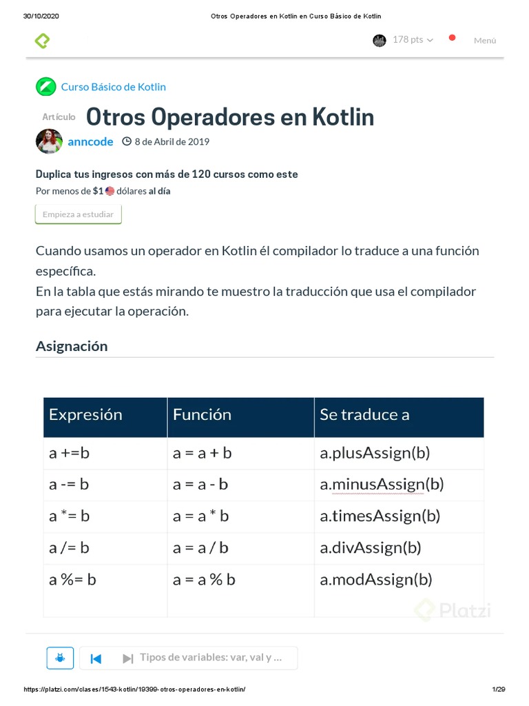 Otros Operadores en Kotlin | PDF | Variable (informática) | Java (lenguaje de programación)