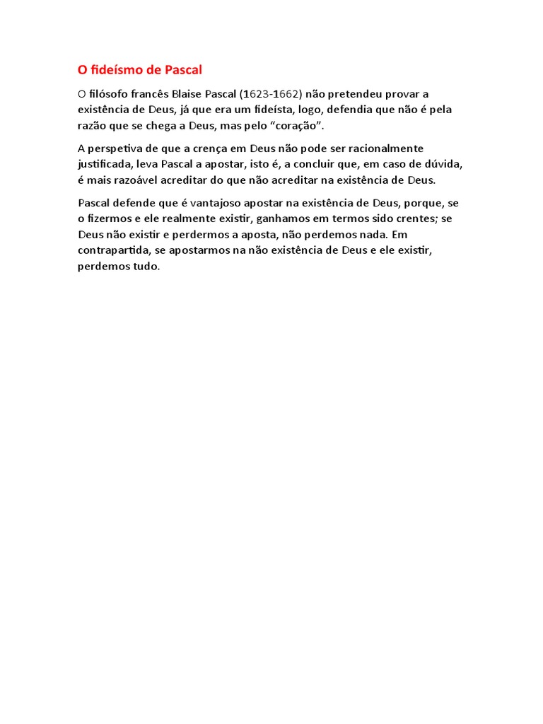 O Fideísmo de Pascal | PDF