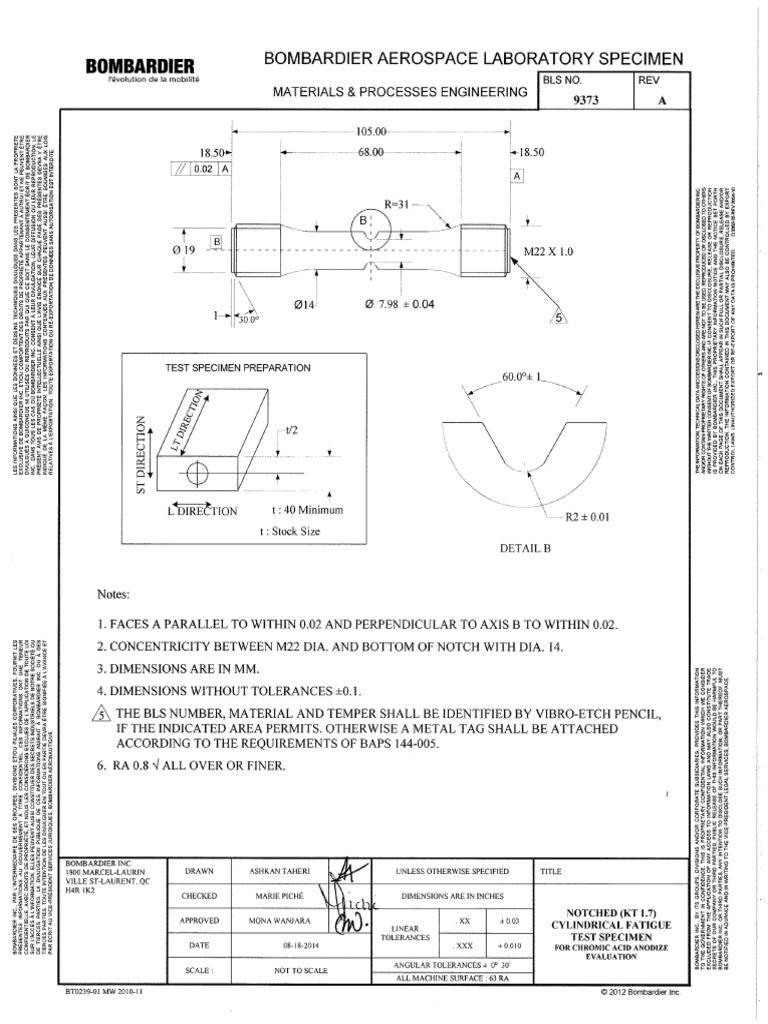 BLS 9373 (Notched (KT 1.7) Cylindrical Fatigue Test Specimen... ) Rev ...