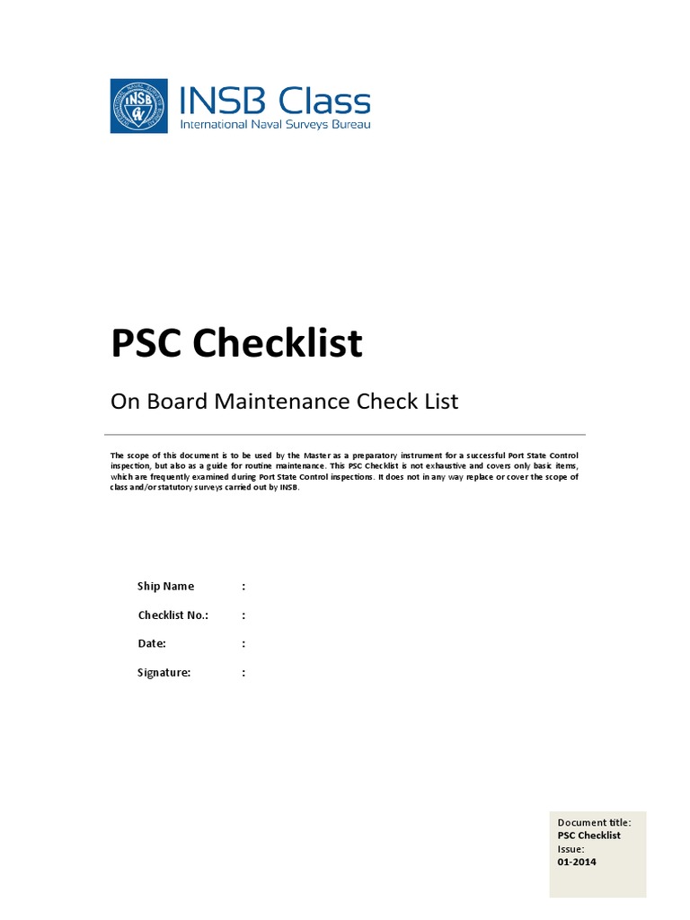 PSC Checklist: On Board Maintenance Check List | PDF | Water Transport ...