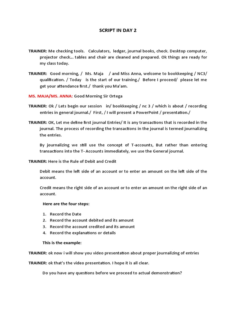 DAy 2 of COC1 Script of Demo | PDF | Debits And Credits | Bookkeeping