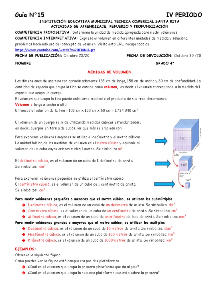 Guia 15. Medidas de Volumen y Conversion | PDF | Volumen | Geometría