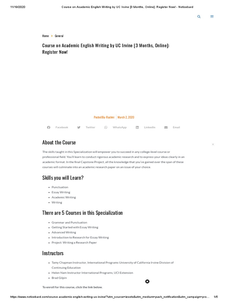 Course On Academic English Writing by UC Irvine (3 Months, Online ...