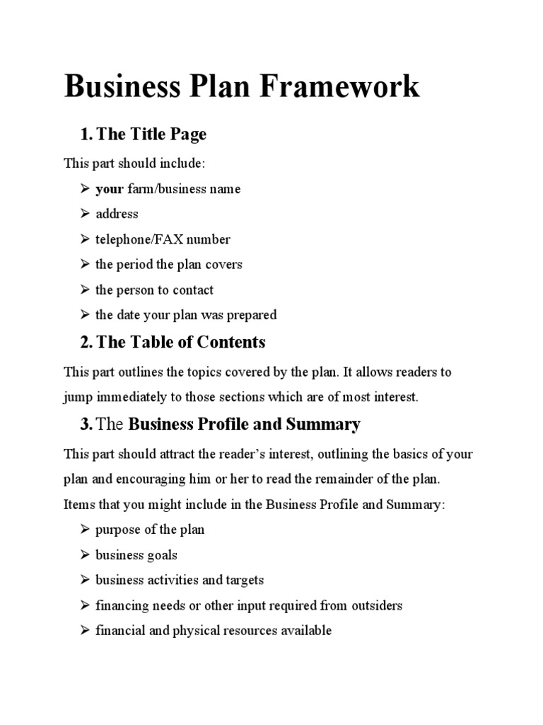Business Plan Framework Guide | PDF