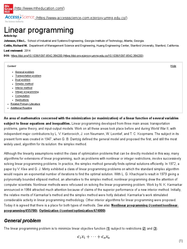Linear Programming - AccessScience From McGraw-Hill Education | PDF ...