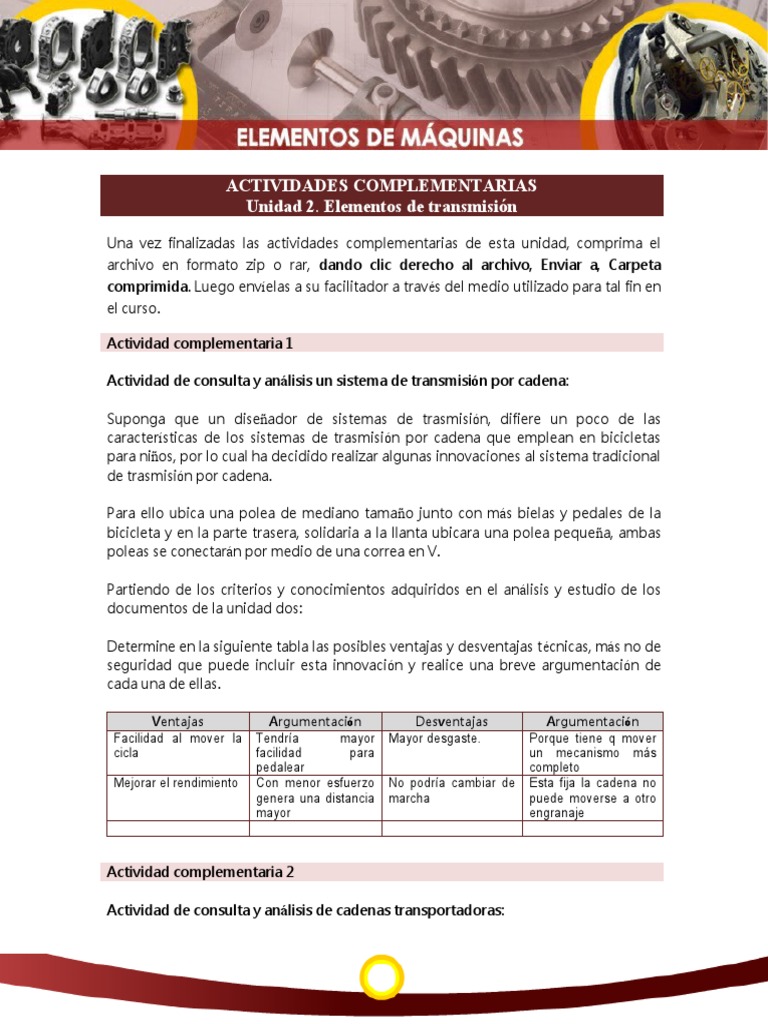 Actividades Complementarias U2 | PDF | Engranaje | Eje