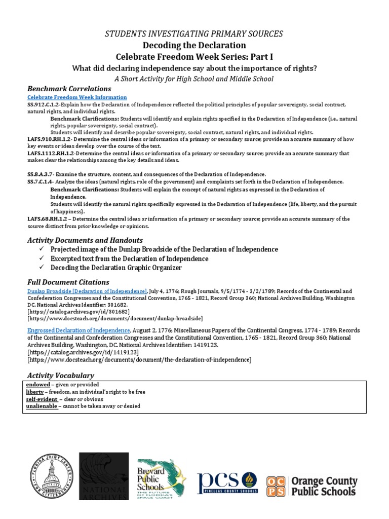 Decoding The Declaration Celebrate Freedom Week Series: Part I | PDF ...