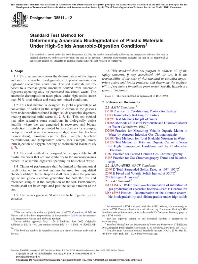 Astm D5511 | PDF | Anaerobic Digestion | Biodegradation