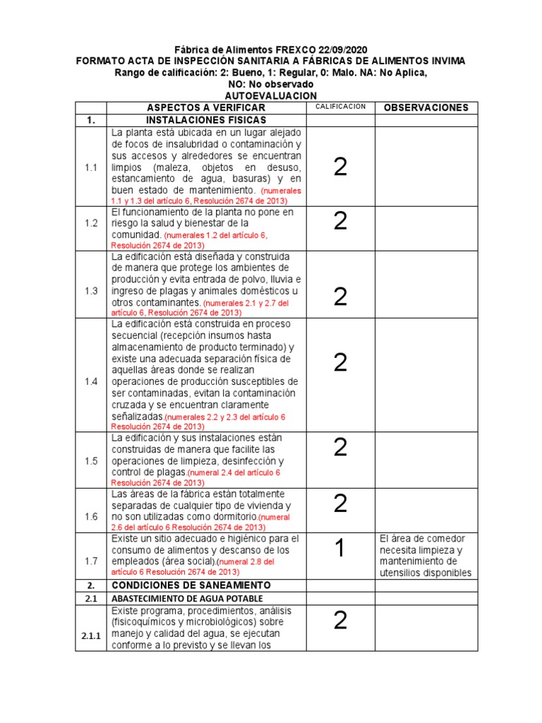 Acta de Inspeccion A Fabrica de Alimentos de INVIMA | PDF | Residuos | Alimentos