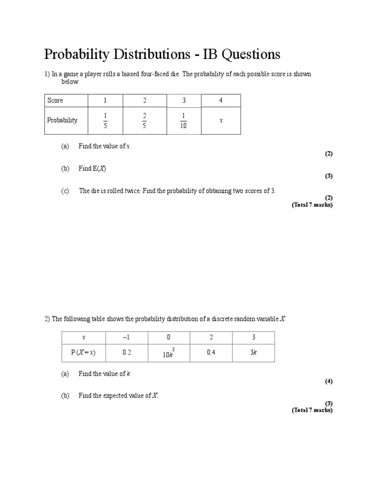 IB Prob Distribution Questions | PDF | Probability Theory | Expected Value