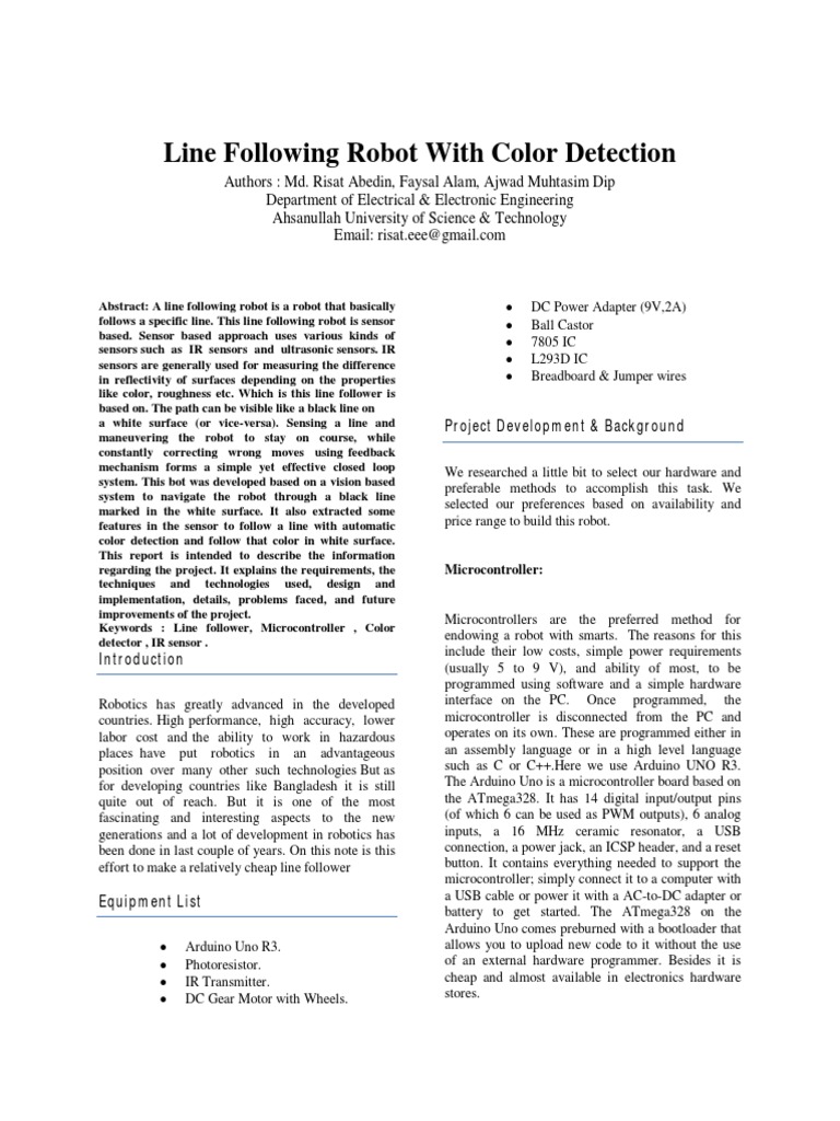 Line Following Robot With Color Detection PDF | PDF