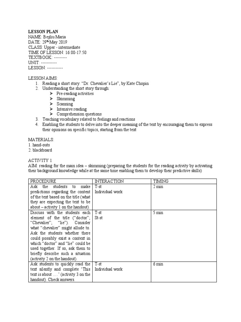 Intermediate English Lesson Plan: Reading | PDF | Reading Comprehension ...