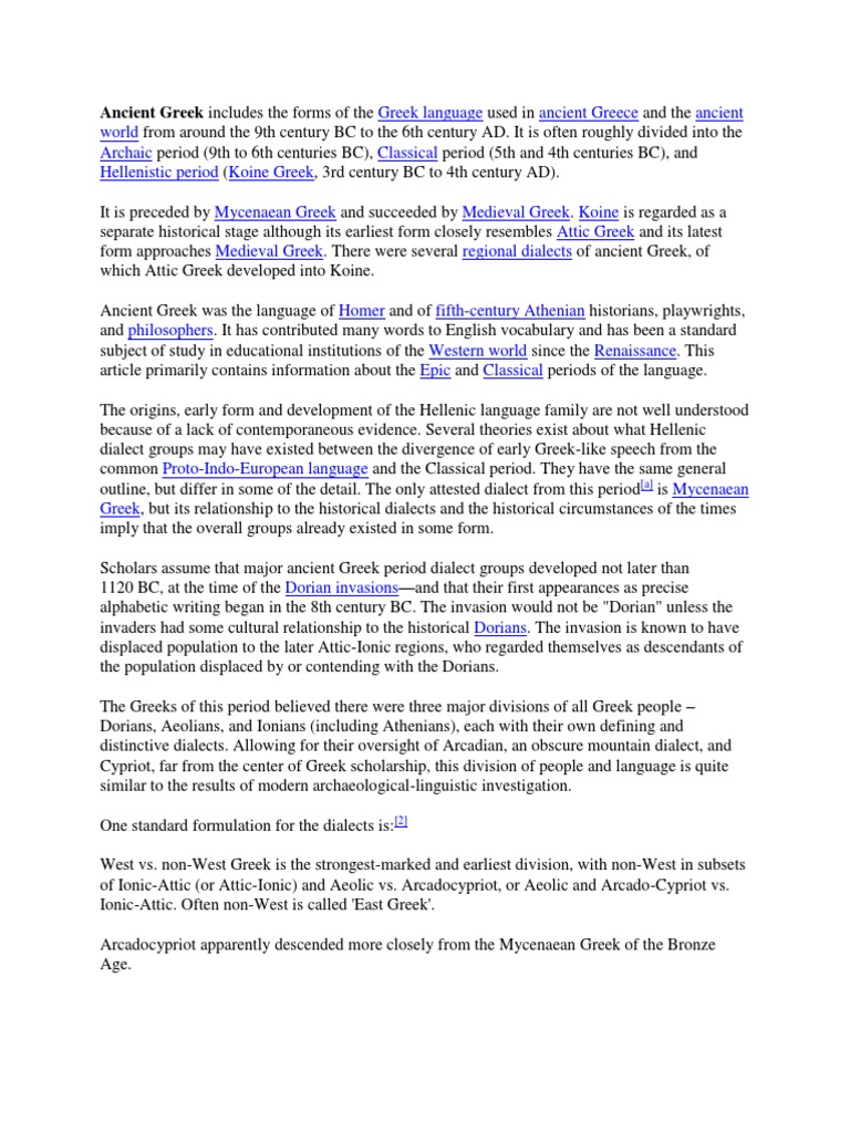 Ancient Greek Includes The Forms of The | PDF | Ancient Greece | Human ...