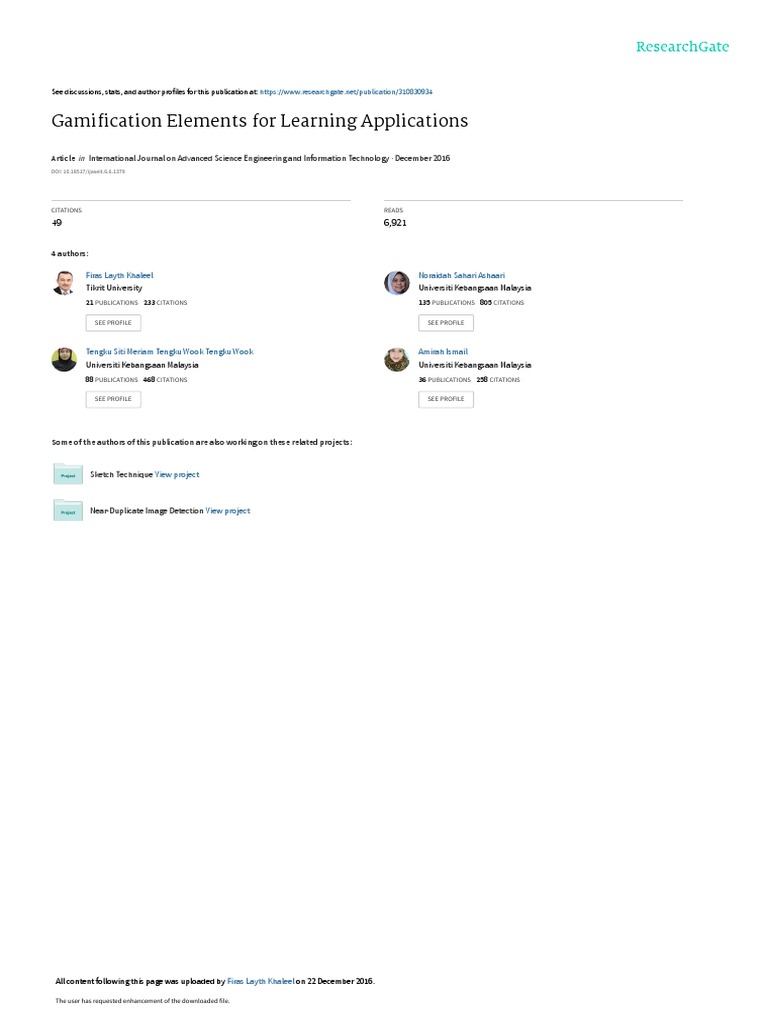 Gamification Elements For Learning Applications PDF | PDF | Survey Methodology | Motivation