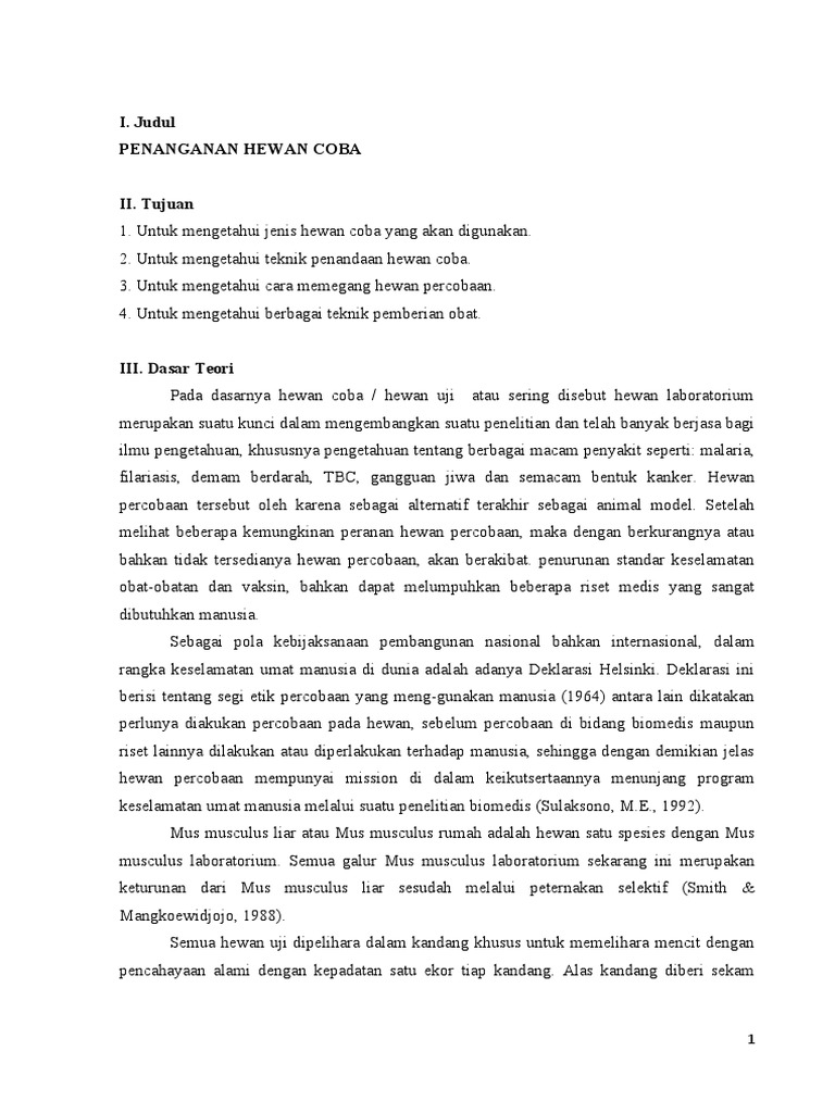 Laporan Penanganan Hewan Coba | PDF