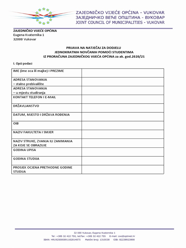 Prijavni Obrazac 20-21 | PDF