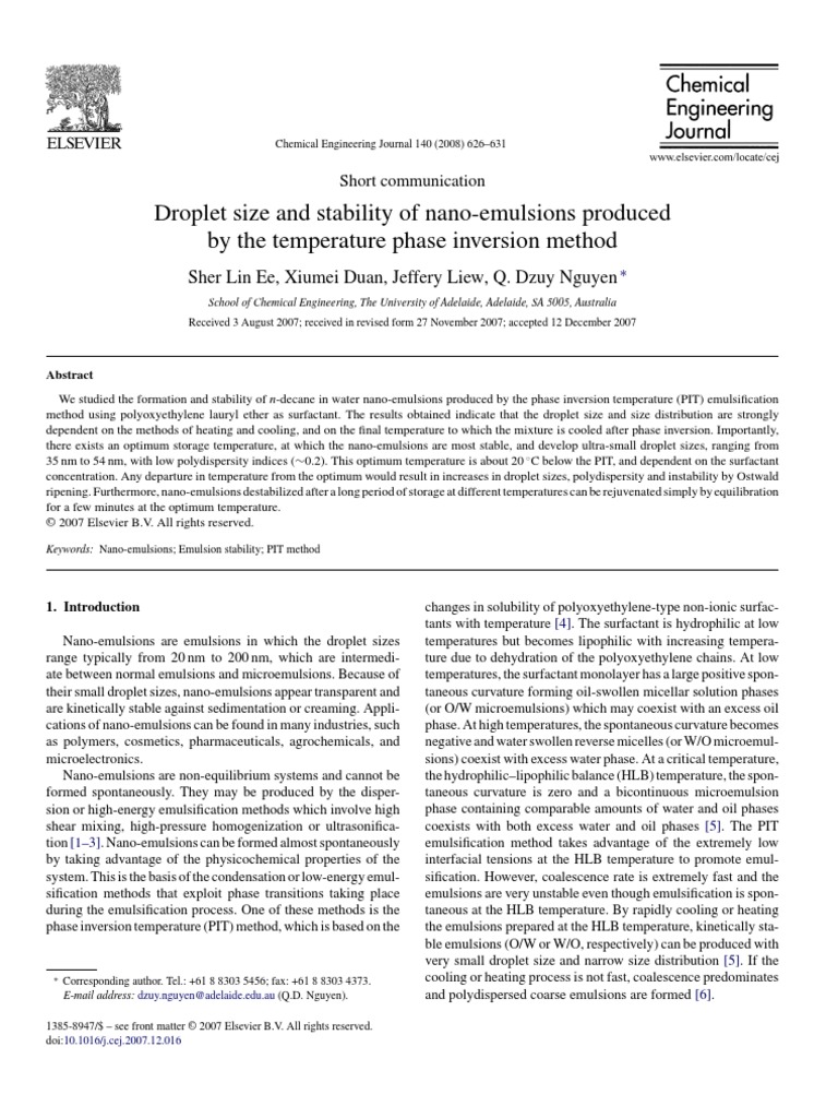 Droplet Size and Stability of Nano-Emulsions Produced by The ...