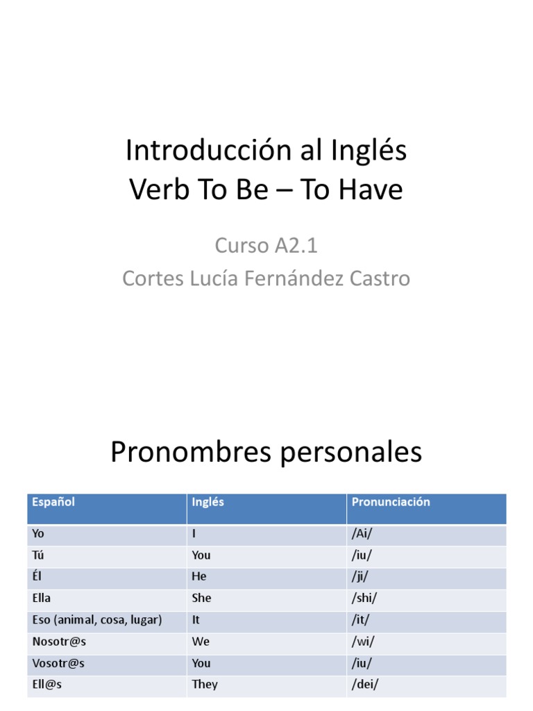 A 1.octubre - Introducción Al Inglés - Verb To Be and Have Got | PDF ...