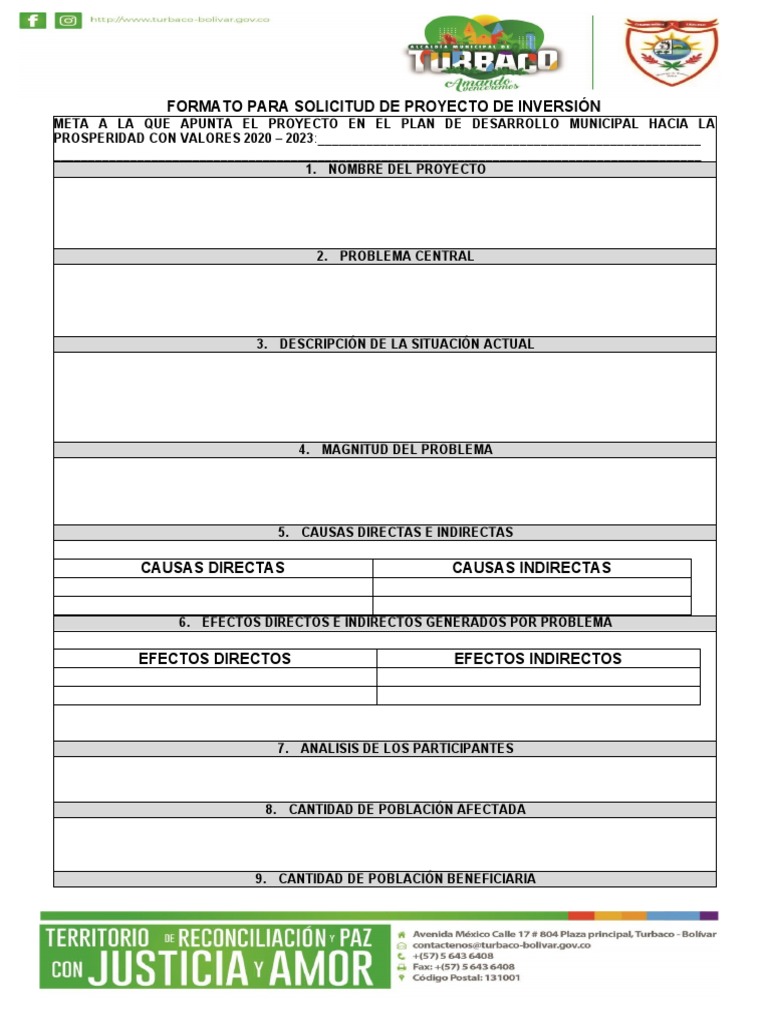 Formato para Solicitud de Proyectos de Inversion | PDF