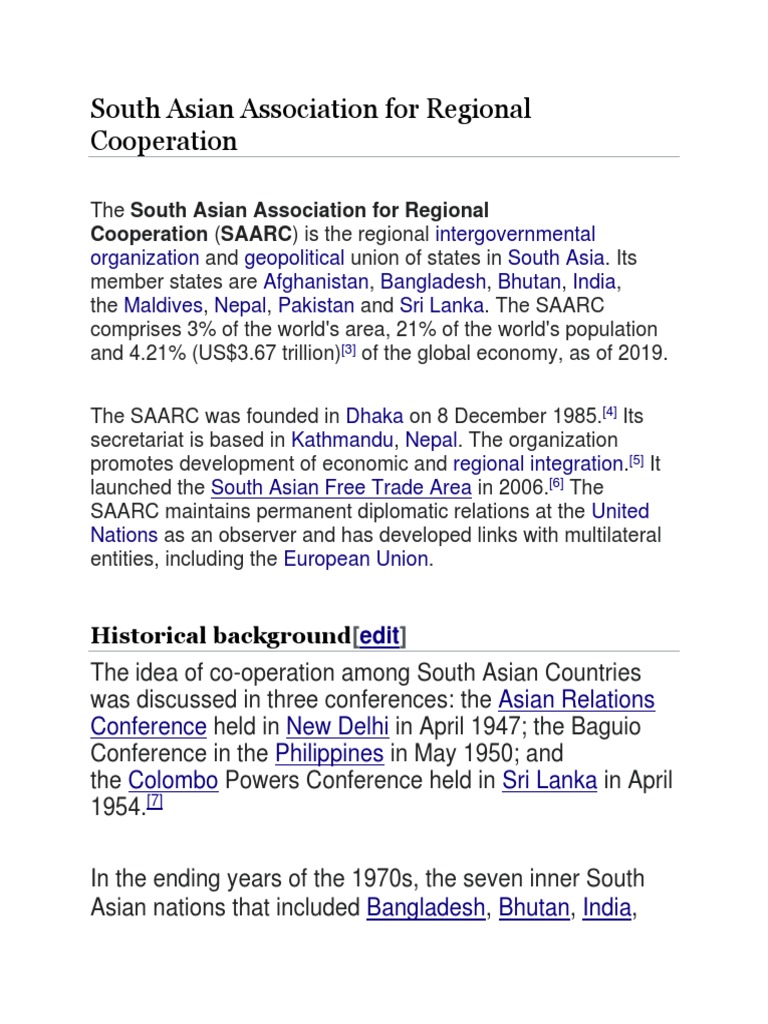 Overview of SAARC and Its Members | PDF | International Relations ...