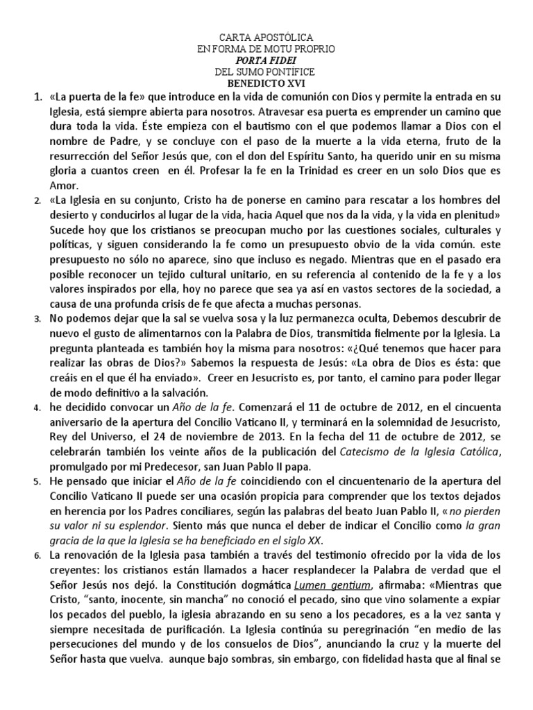 Resumen Porta Fidei | PDF | Fe | Concilio Vaticano II