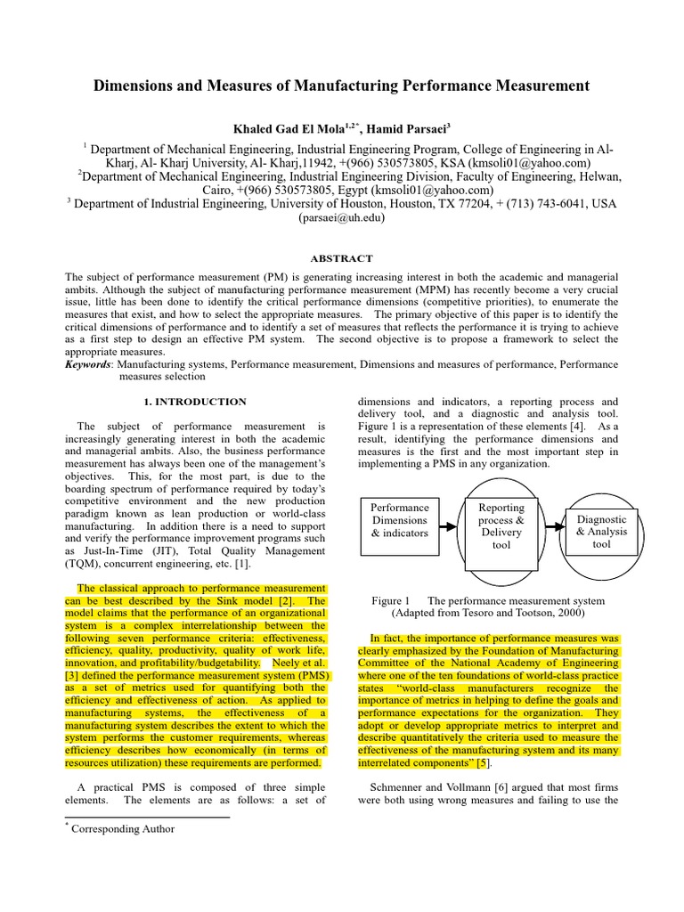 14 Dimensions and Measures of Manufacturing Performance | PDF