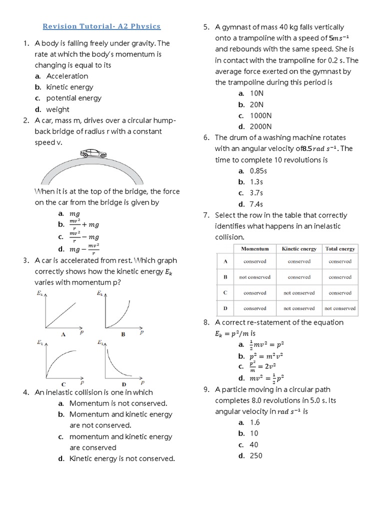 Revision Tutorial- A2 Physics: Understanding Forces, Energy and Motion ...