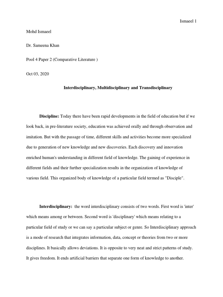 Interdisciplinary, Multidisciplinary and Transdisciplinary | PDF ...