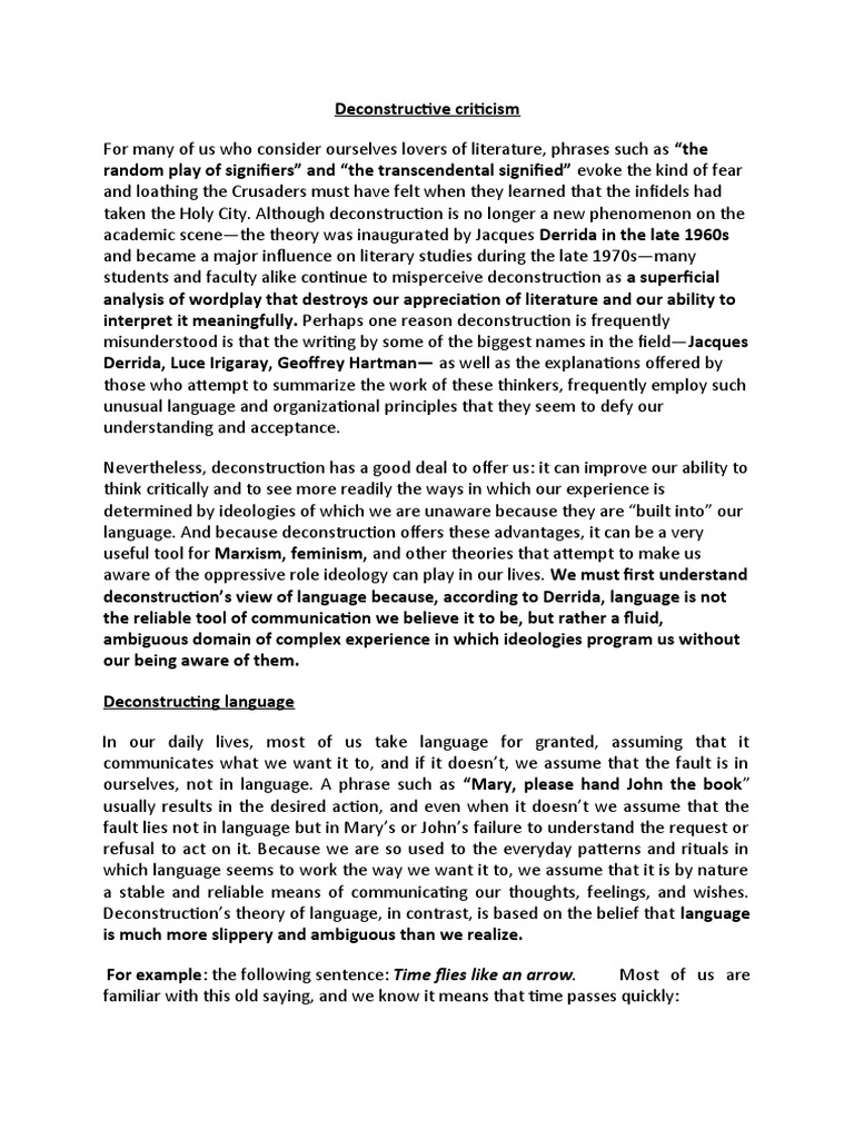 Deconstructive Criticism | PDF | Deconstruction | Sentence (Linguistics)