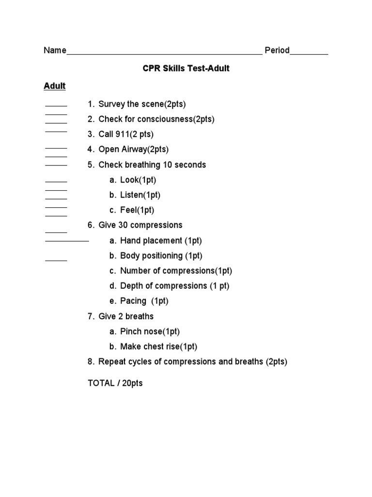 CPR Skills Test for Adults, Children, Infants | PDF