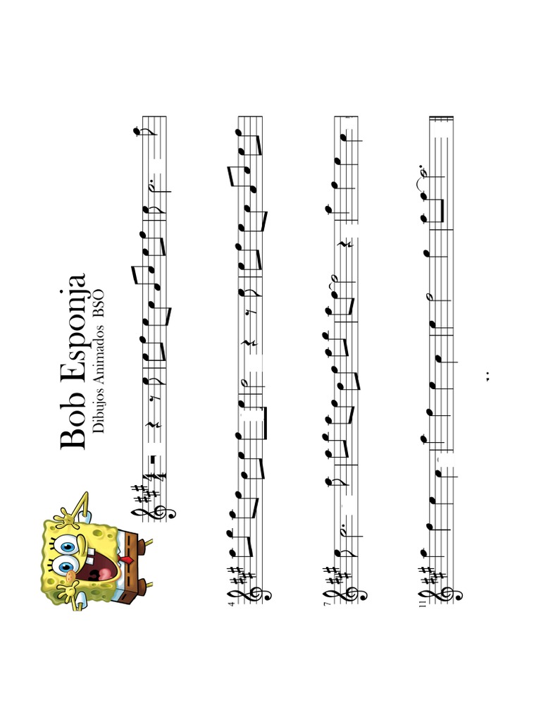 Bob Esponja Partitura Trompeta Clarinete Saxo Soprano Saxofón Tenor ...