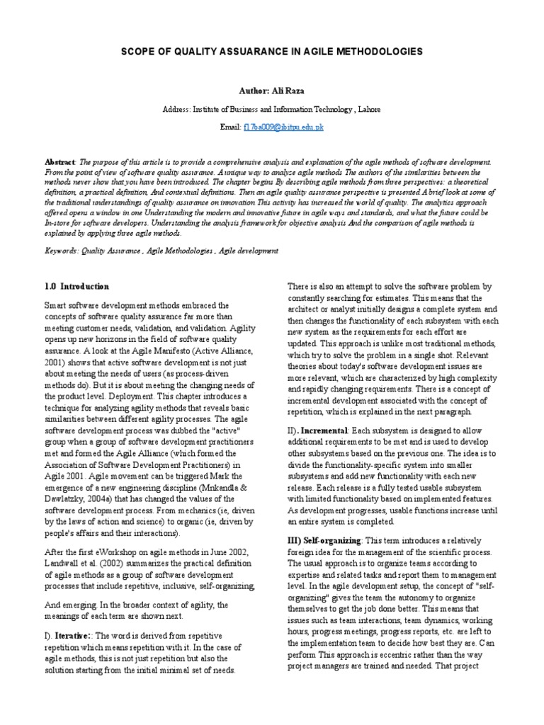 Scope of Quality Assuarance in Agile Methodologies Sqa | PDF | Agile ...
