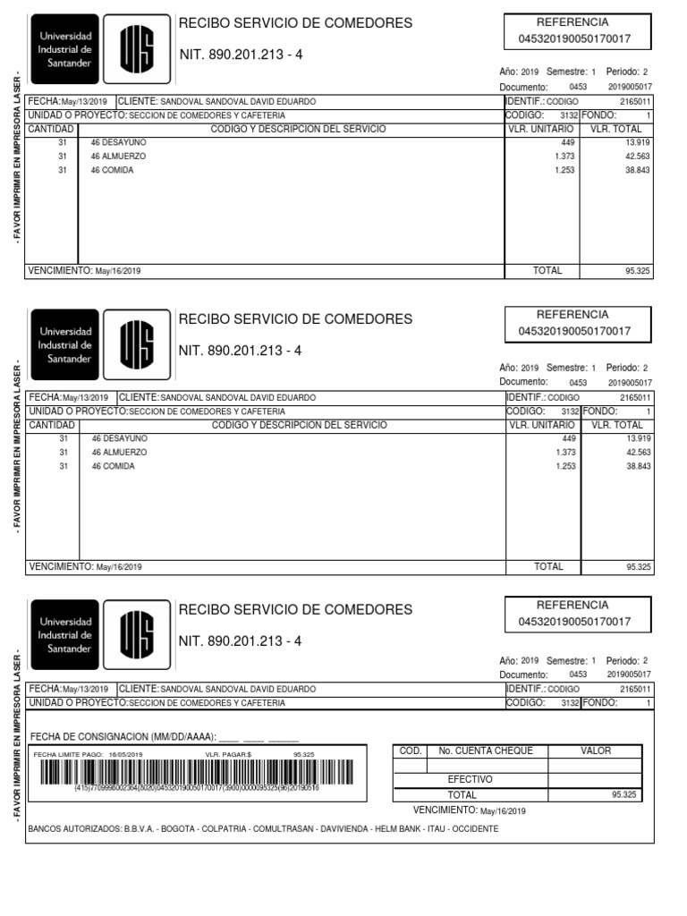 Recibo Comedores | PDF | Bancario | Servicios financieros