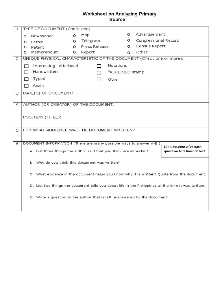 Primary Source Analysis Worksheet | PDF