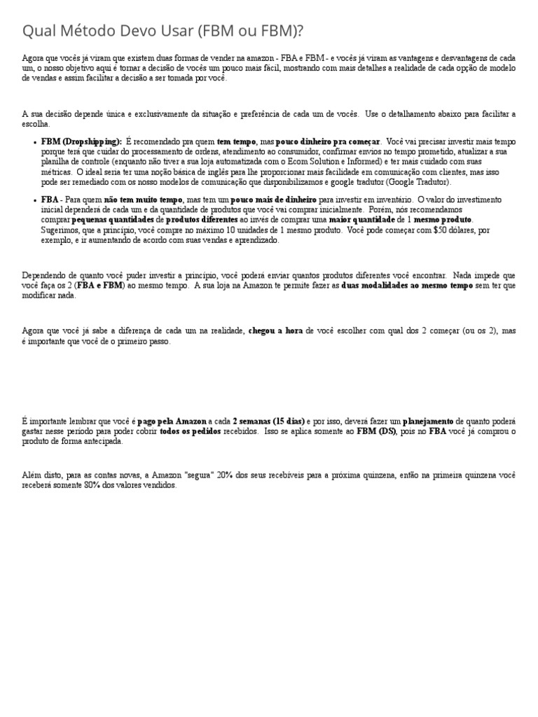 Qual Método Devo Usar (FBM Ou FBM) - PDF | PDF | Carreira e Crescimento