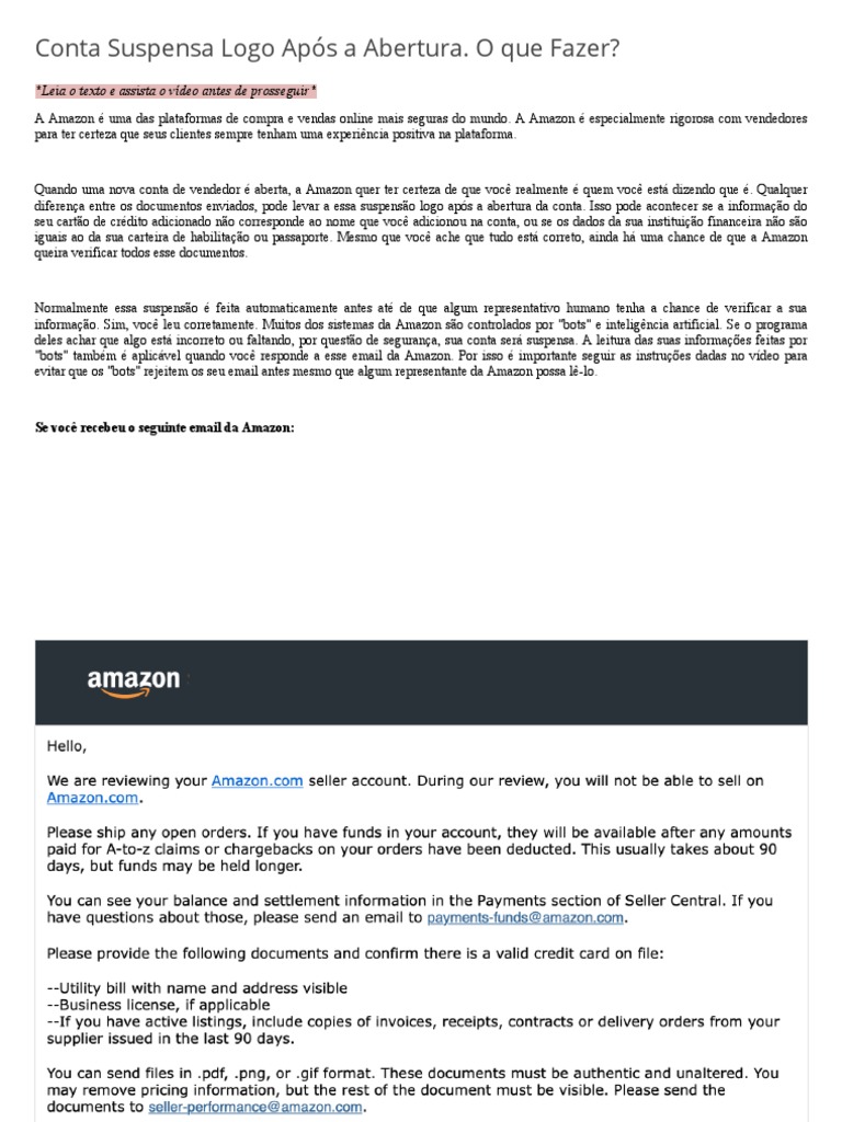 Conta Suspensa Logo Após A Abertura. O Que Fazer | PDF