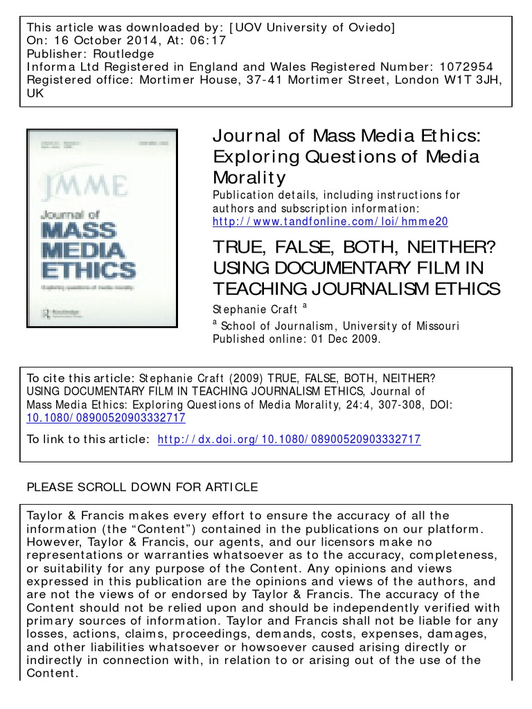 Journal of Mass Media Ethics: Exploring Questions of Media Morality ...