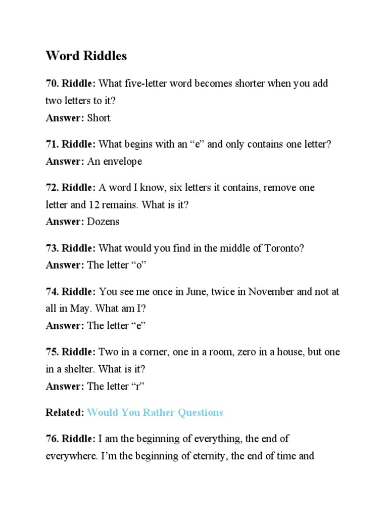 Word Riddles: Two Letters To It? | PDF
