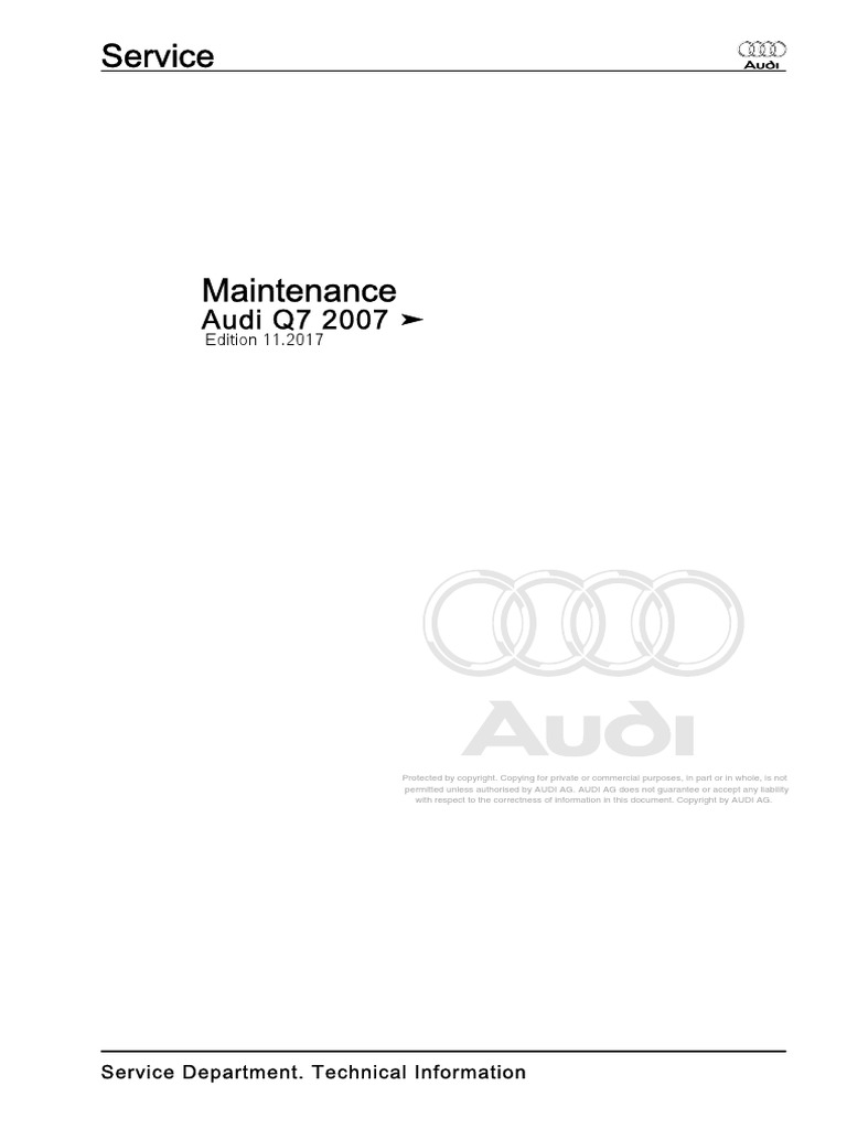 Audi Q7 2007 2008 2009 2010 2011 2012 2013 2014 2015 Repair Manual PDF | PDF