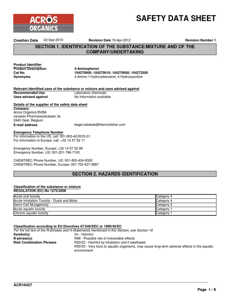 Safety Data Sheet: Section 1. Identification of The Substance/Mixture and of The Company ...