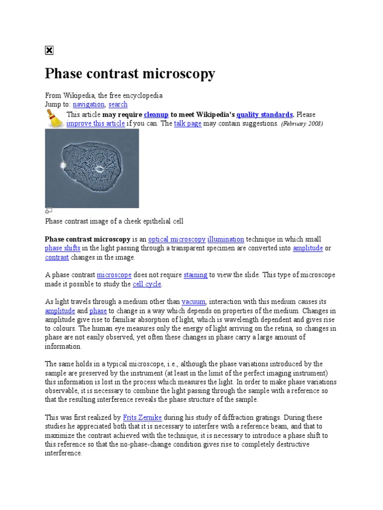 Phase Contrast Microscopy Guide | PDF | Microscopy | Optics